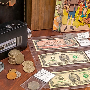 3-Pocket Vinyl Bill Sleeves 20 Pages - Bill Holders for Collectors - 8 x 3.5 Collecting Album Supplies - Vintage Currency Collection Protection - Great for Coupons, Receipts, and Record Keeping