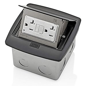 Leviton PFGF2-MB Pop-Up Floor Box with 20 Amp, Tamper-Resistant Self-Test GFCI Outlet, Black