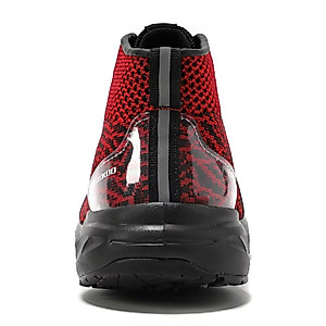 SKOKOD Men's Steel Toe Shoes Non-Slip Puncture Proof Work Shoes Food Service Safety Shoes for Men Lightweight Breathable Comfortable Outdoor Sports Shoes（Red 9）