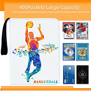 FUYUNLAI 3 Pocket Faux Leather Basketball Card Binder with Removable Sleeves, 400 Card Capacity