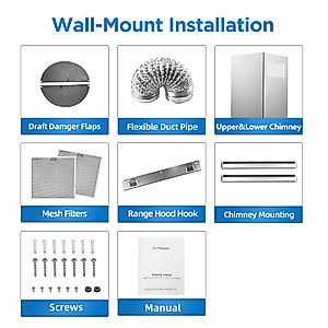 Range Hood 30 inch Stainless Steel, Wall Mount Stove Hood Ducted/Ductless Convertible with 3 Speed Kitchen Vent Hood, Touch Control, Energy-saving LED Lights, 5-Layer Aluminum Filters