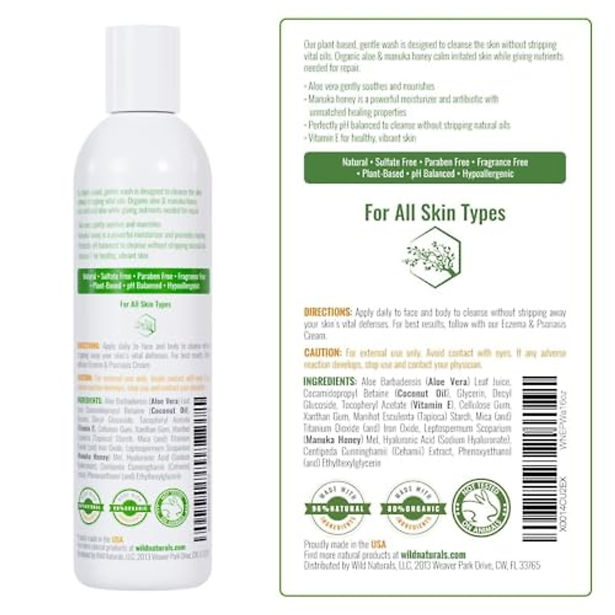 Wild Naturals Organic Body Wash – Moisturizing & Exfoliating Wash for Sensitive, Dry, Itchy Skin – Hydrating Hypoallergenic Body Wash for Men & Women