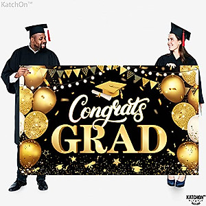 XtraLarge, Congrats Grad Banner - 72x44 Inch | Glitter Gold Educated AF Banner - 10 Feet No DIY | Graduation Banner for Graduation Party Decorations 2022 | Class of 2022 Educated AF Decorations