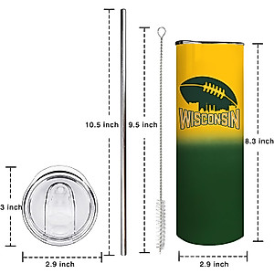 wisconsin Classic Stainless Steel Tumbler with Lid and Straw, City Football Fans Gifts,20oz Football Team Skinny Travel Mug Tumbler Cup Water Botter