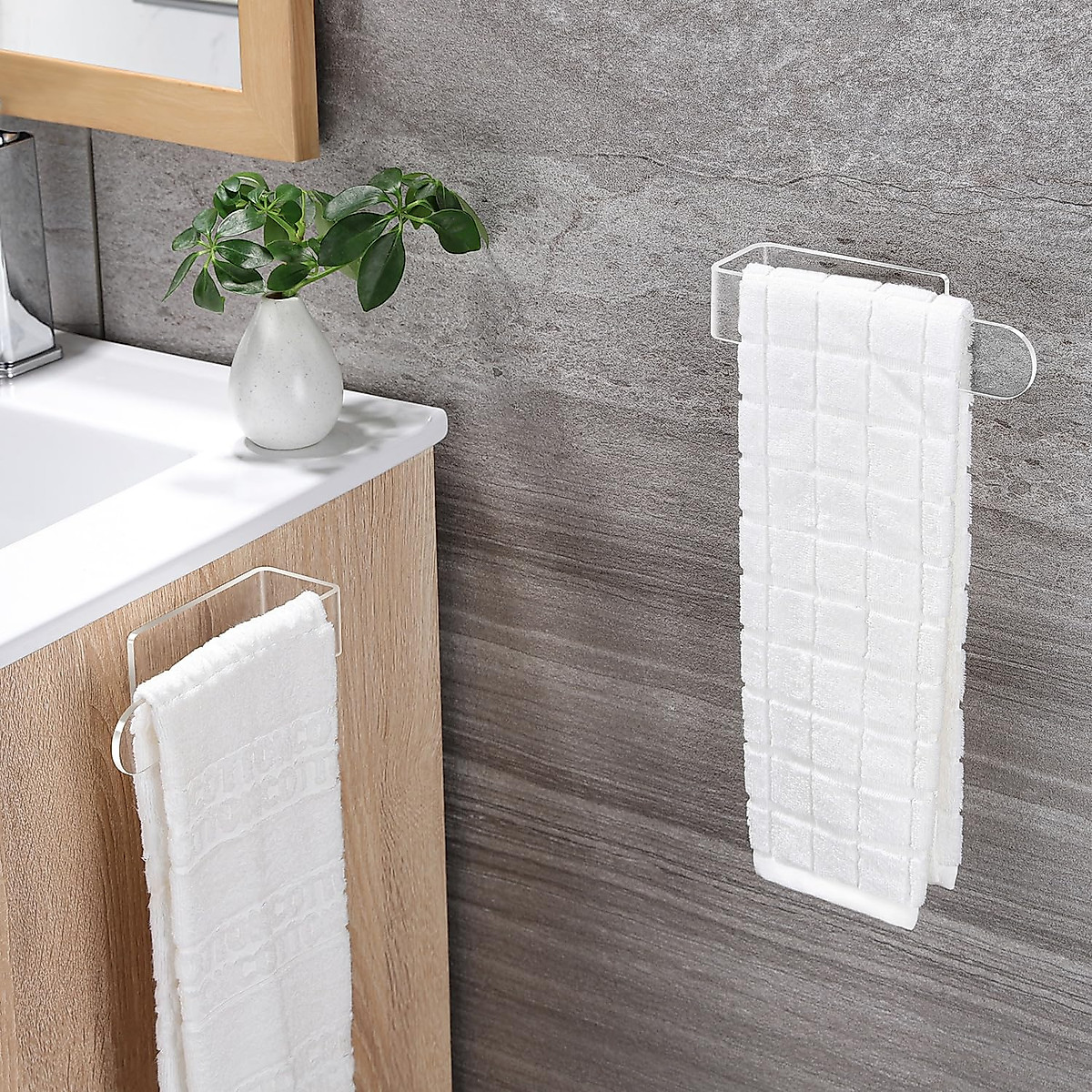 Taozun Hand Towel Holder - Clear Towel Rack for Bathroom, Adhesive Towel Bar Stick on Kitchen Wall, Acrylic Towel Rail No Drill Towel Holder, 2 Packs