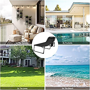 KingCamp Padded Oversized Lounge Chair, Folding Outdoor Chaise Lounge Chair with 5-Position Adjustable, Camping Cot for Beach, Patio, Garden, Pool, Sunbathing with Pillow Side Pocket,Support 300 LBS