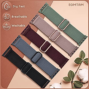 EOMTAM 5 Pack Stretchy Nylon Compatible for Apple Watch Band 38mm 40mm 41mm 42mm 44mm 45mm Women Men,Elastic Cloth Sport Wristbands Solo Loop for iWatch Series 8 7 6 SE 5 4 3(38,Green)
