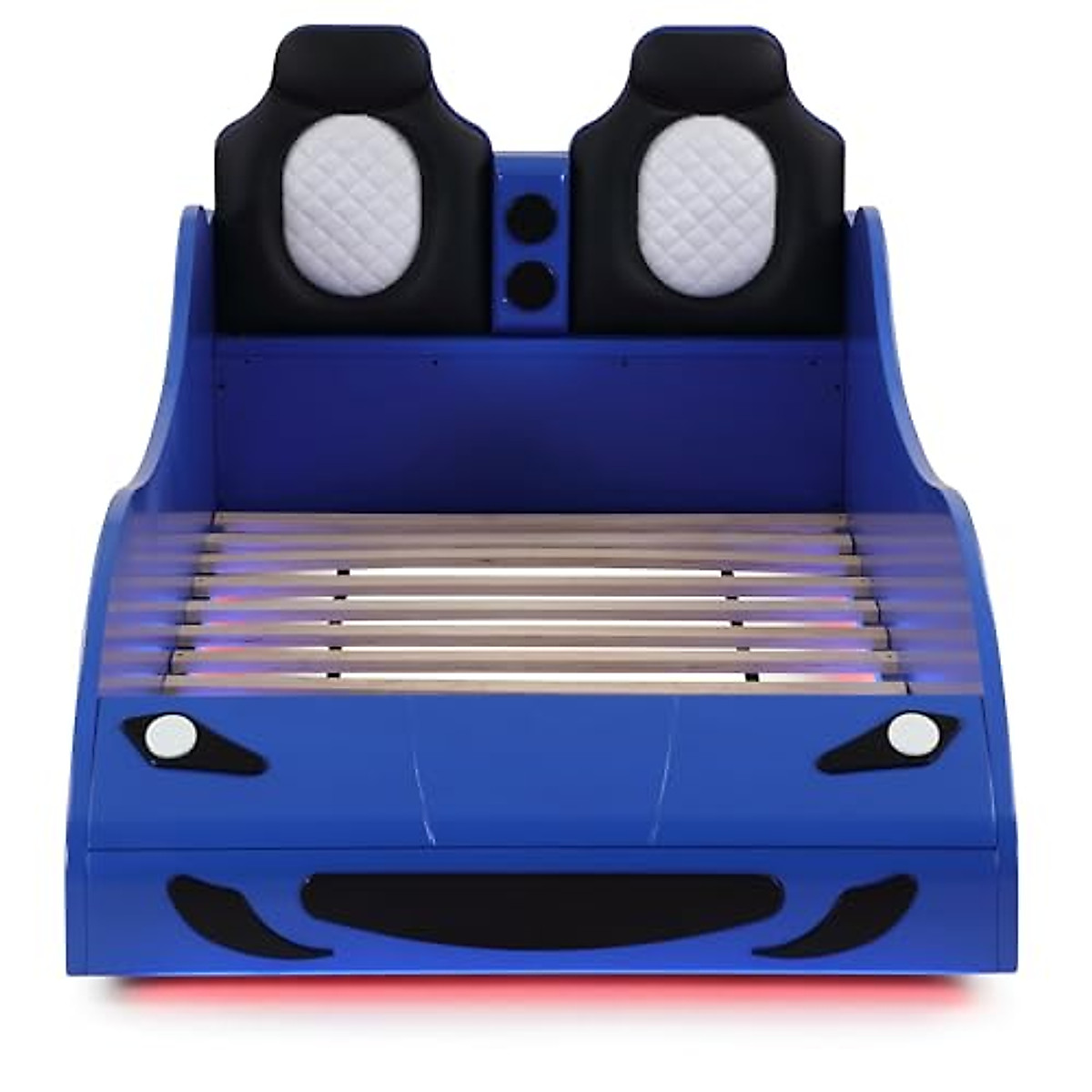 Coaster Home Furnishings Cruiser Contemporary Leatherette Upholstered Twin Size LED Car Bed Frame Platform Bed 33-inch Headboard Blue 400478