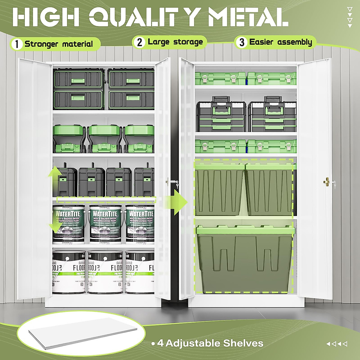 Crownland 72” Metal Storage Cabinet, Lockable Garage Storage Cabinets, High Office Storage Cabinet with Adjustable Shelves for Garage, Home Office, Classroom, Pantry, File(White)