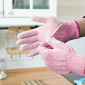 Evridwear Cut Resistant Gloves Food Grade Level 5 Kitchen Safety Protection (Medium, Pink)