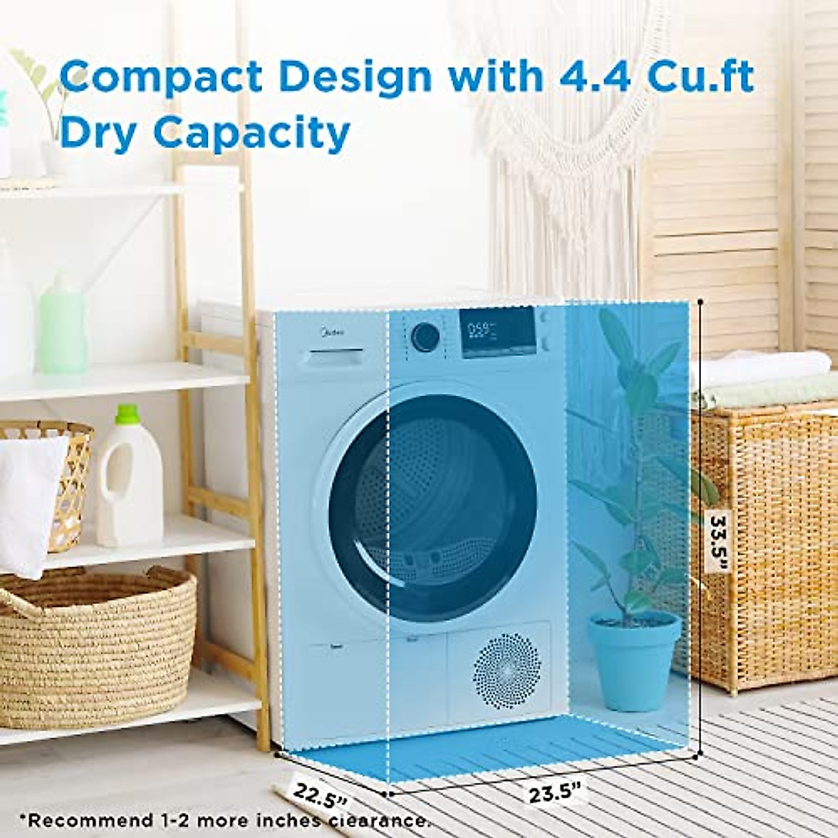 Midea MLE25H7BWW Heat Pump, Ventless Front Load Dryer Stackable Washing Machine, Energy Efficient and Space Saving, 4.4 Cu.ft, White