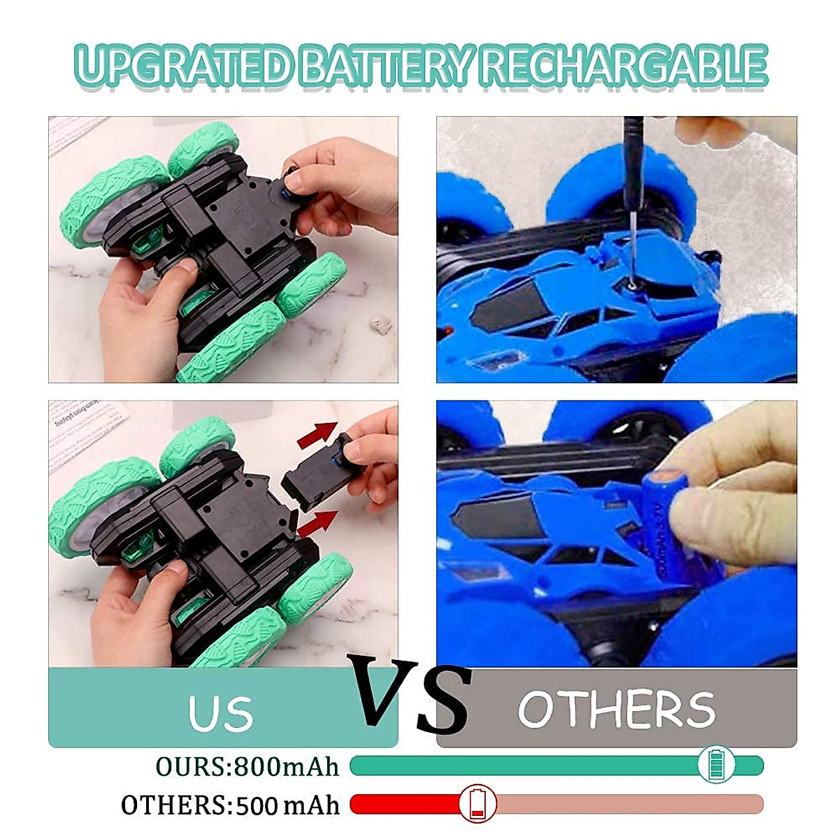 Netsky Remote Control Car for Boys Girls, RC Stunt Car 4WD 2.4Ghz Double Sided 360°Rotating RC Cars Toy for 3 4 5 6 7 -12 Years Kids,RC Crawler with Music and Led Lights (Green)