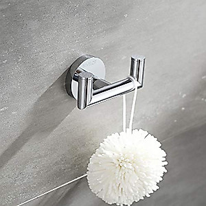 BUVELOT Robe Hook, Double Towel Hook, Wall Mounted Brass Hooks for Bathroom Kitchen Garage,Chrome,077020-CR,Leo Series