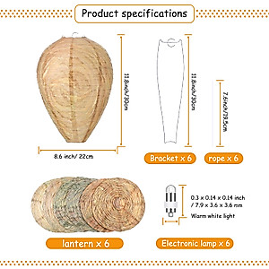 6 Pieces Waterproof Wasp Nest Decoy Fake Cloth Wasp Nest 12 LED Outdoor Paper Lantern with Paper Lantern Light for Home and Garden Outdoor