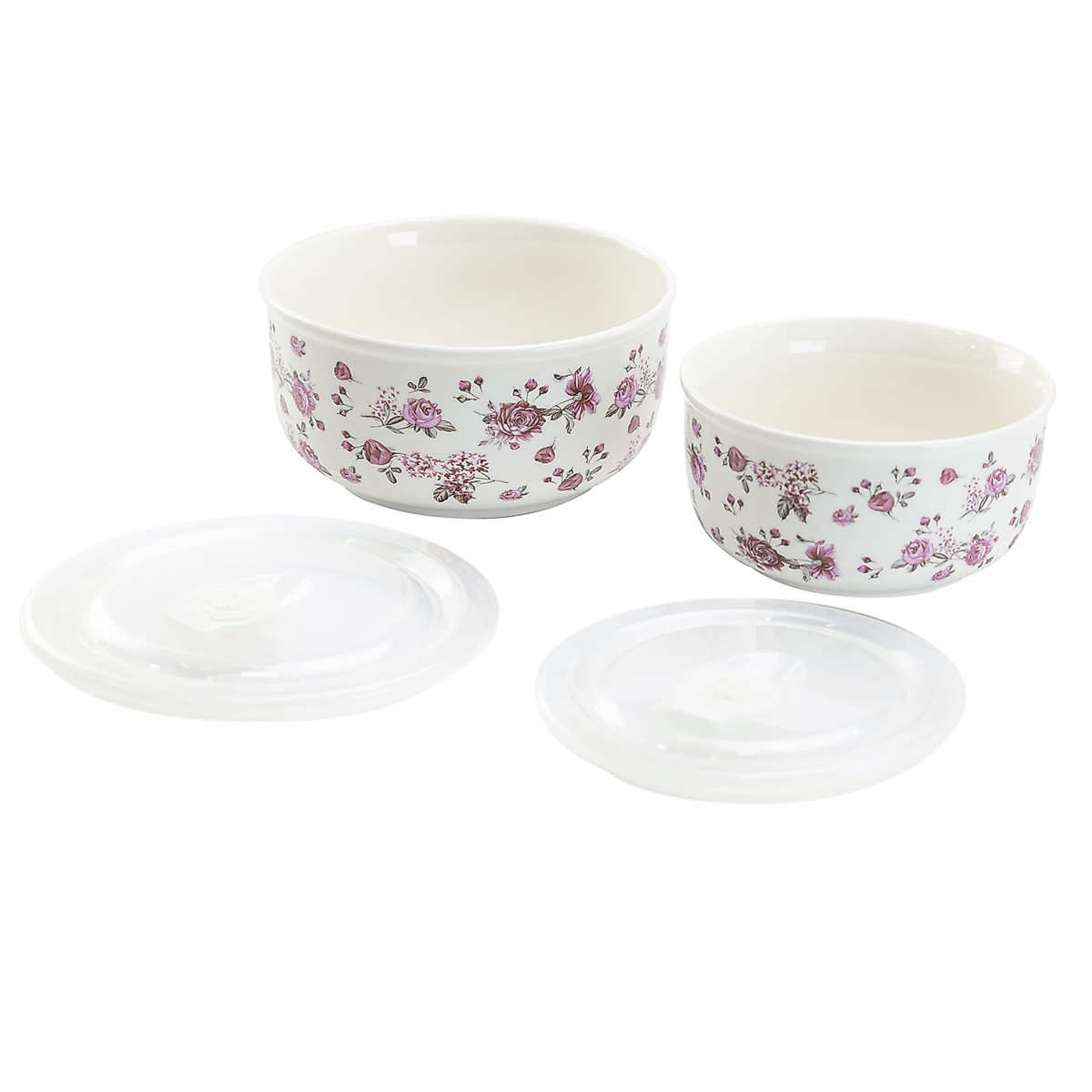 Grace Teaware Pantry Porcelain Storage Bowls With Vented Lids, Large and Medium 2-Piece Set, (Scatter Floral)