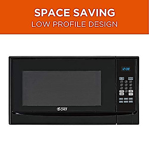 Commercial CHEF CHM14110B6CCountertop Microwave Oven - 1100 Watts, Small Compact Size, 10 Power Levels, 6 Easy One Touch Presets with Popcorn Button, Removable Turntable, Child Lock - Black