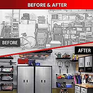 Slatwall Panel Garage Wall Organizer: Heavy Duty Wall Mounted PVC Wall Rack, Interlocking Slat Wall Paneling for Garage Wall Storage, Slatwall Board, Slatwall Shelves System - 3 Color Samples