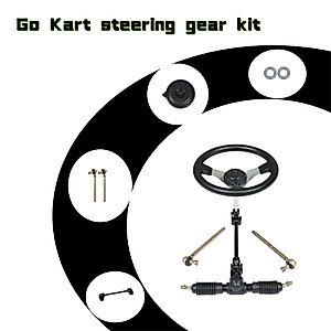 ALL-CARB Go Kart 300mm Steering Wheel Steel Kit Gear Rack Pinion 320mm Adjustable Tie Rod Rack Shaft Assembly Replacement for 110cc Go Kart