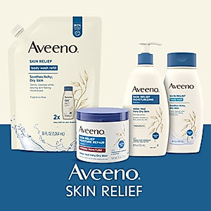 Aveeno Skin Relief Fragrance-Free Body Wash with Triple Oat Formula Soothes Itchy, Dry Skin, Formulated for Sensitive Skin, Fragrance-, Paraben-, Dye- & Soap-Free, 12 fl. oz