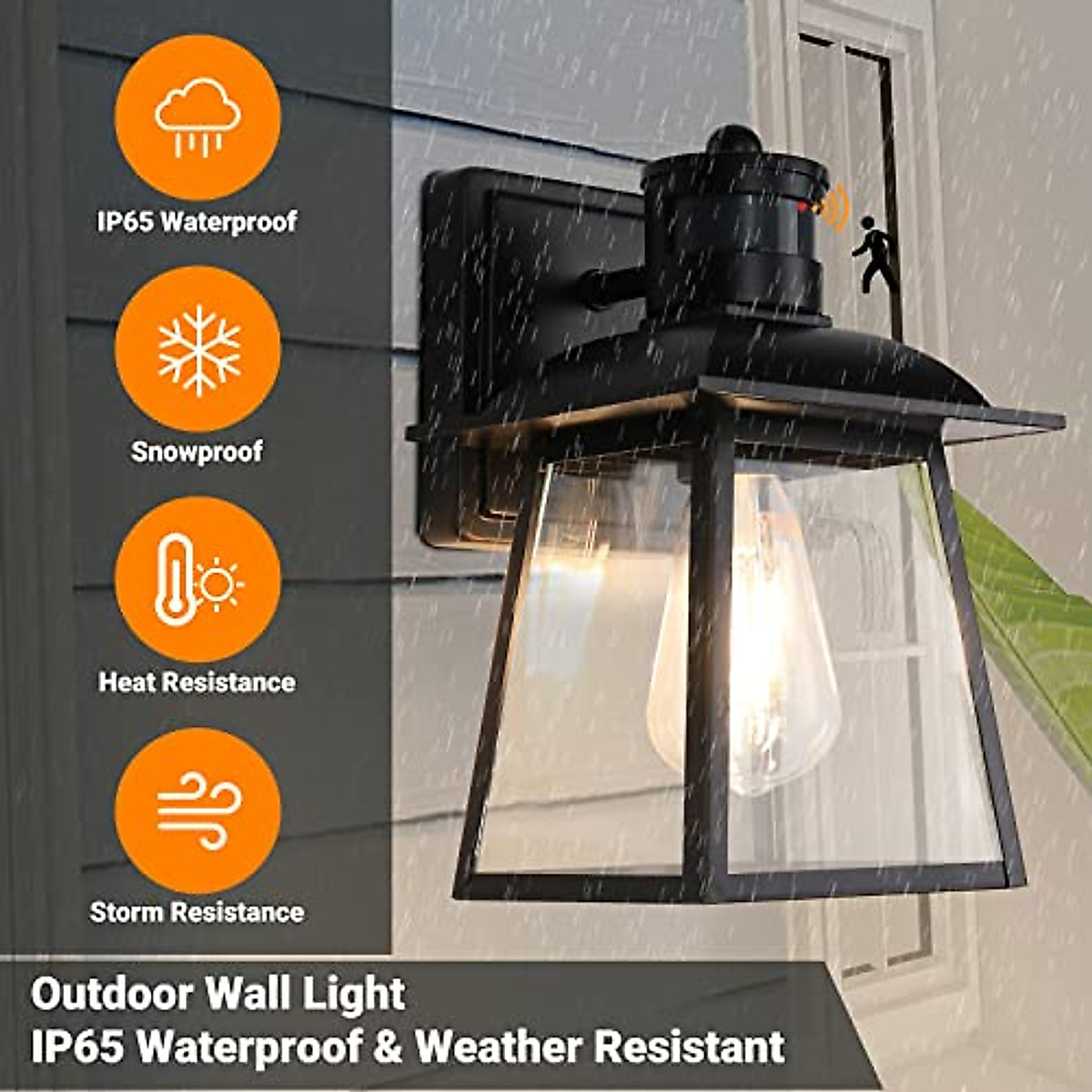 Qingmiao Dusk to Dawn Motion Sensor Wall Light Outdoor Porch Light Wall Lantern Outdoor Light Fixture Exterior Wall Mount Sconce