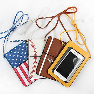 Small Travel Purse Pouch Bag - Crossbody Strap Wallet Smartphone Touchscreen Case Ball Sports Game, Animal, American Flag (Sports - Baseball)