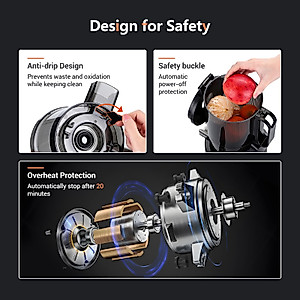 SOVIDER Cold Press Juice Machines 5.3" Extra Large Feeding Chute for Whole Fruits & Vegetables -Slow Masticating Juicer High Juice Yield, Easy Clean Self Feeding Effortless for Batch Juicing (Black)