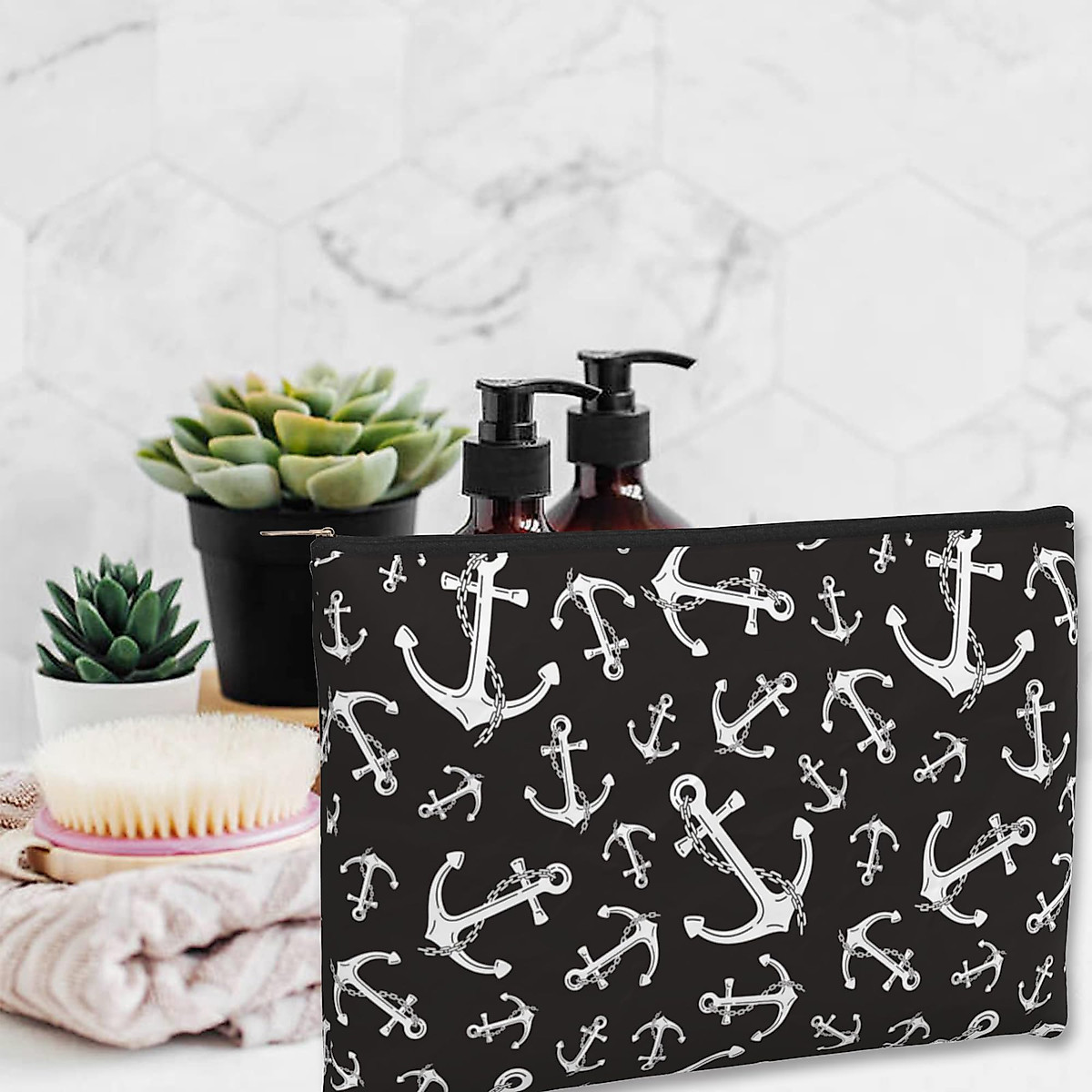 XIOAIDJAA Makeup Bag Anchor Personalized Cosmetic Bags with Zipper Waterproof Cute Makeup Pouch,Women Gift Idea Cosmetic Pouch