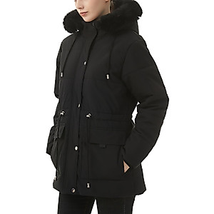 MOERDENG Women's Warm Winter Puffer Coat Thicken Fleece Lined Down Jacket Faux Fur Detachable Hood Snow Parka