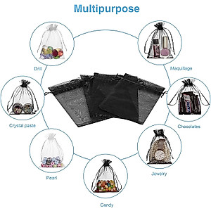 100PCS Premium Sheer Organza Bags, Black Wedding Favor Bags with Drawstring, 4x6 inches Jewelry Gift Bags for Party, Jewelry, Festival, Makeup Organza Favor Bags,net gift bags,drawstring goody bags