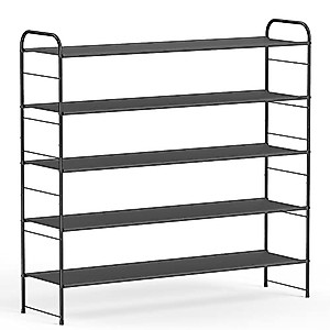 Coonoor 5-Tier Long Shoe Rack Storage for Wide Shoe Shelf Organizer,Black