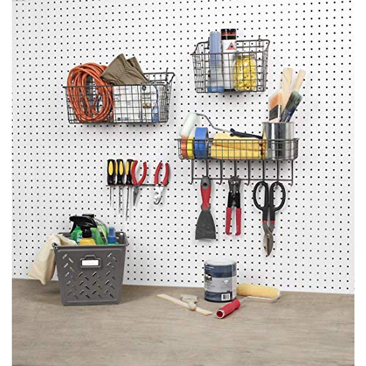 Spectrum Diversified 10" x 5" x 7" Pegboard & Wall Mount Basket, 10"L x 7"W, Industrial Gray