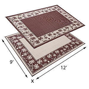 Stylish Camping Outdoor Patio / RV Camping Mat - Palm Tree (Brown/Beige, 9-Feet x 12-Feet) - 209127