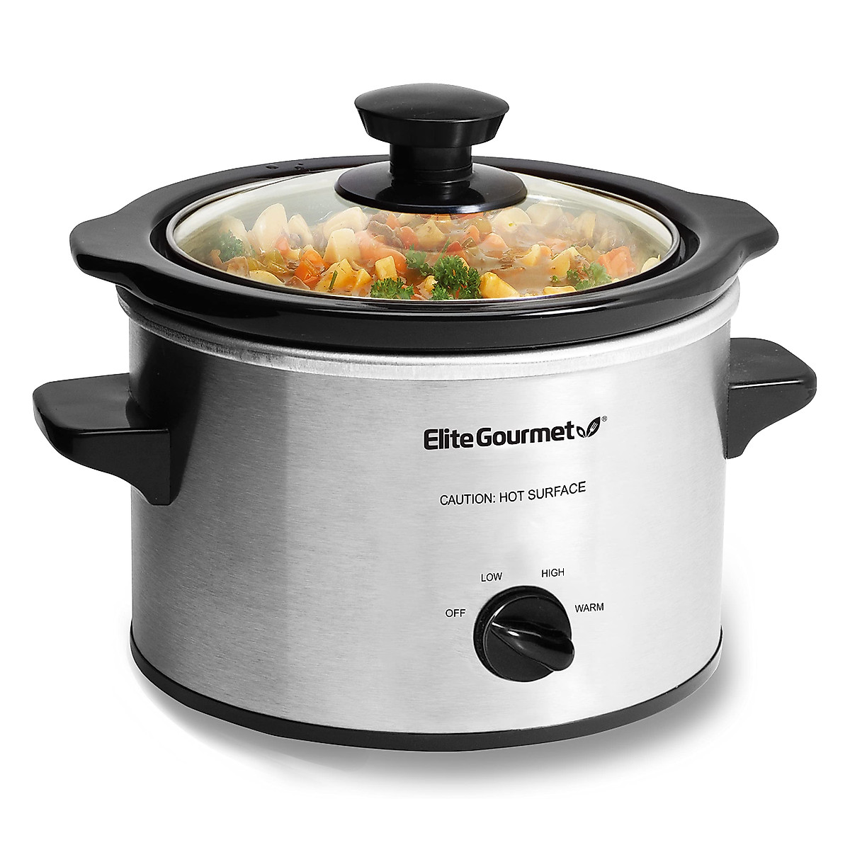 Elite Gourmet MST-250XS# Electric Slow Cooker Ceramic Pot, with Adjustable Temp, Entrees, Sauces, Soups, Roasts, Stews & Dips, Dishwasher Safe (1.5 Quart, Stainless Steel)