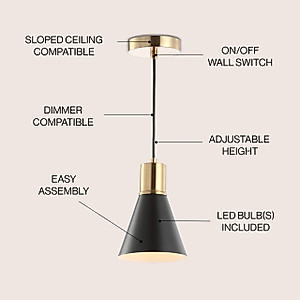 JONATHAN Y JYL6131A Apollo 6" Metal LED Pendant Contemporary Dimmable Adjustable Dining Room Living Room Kitchen Foyer Bedroom Hallway, Black/Brass Gold