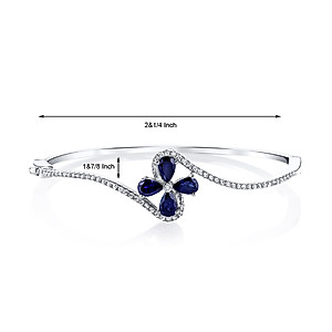 PEORA Created Blue Sapphire Blue Topaz Daisy Bangle Bracelet for Women 925 Sterling Silver, 2 Carats total Pear Shape 6x4mm, 2.25 inches diameter