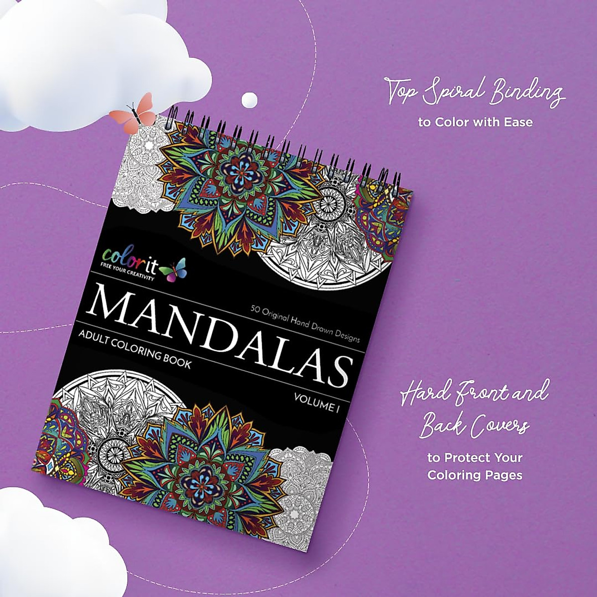 ColorIt Mandalas to Color Volume IV Coloring Book for Adults Relaxation, 50 Single-Sided Designs, Thick Smooth Paper, Spiral Binding, USA Printed, Lay Flat Hardback Book Covers, Ink Blotter Paper
