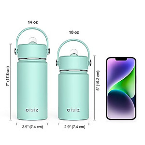 Oisiz Kids Water Bottle with Straw Lid 14oz, Vacuum Insulated 316 Stainless Steel Leakproof Water Bottles for School, Toddler, BPA Free and Keep Cold for 24 Hours, Mint Green