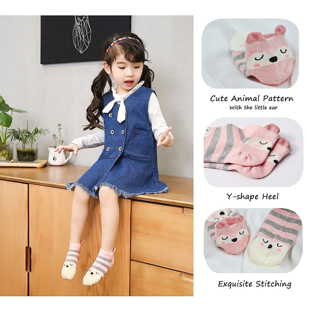 Hellomamma Girls Toddler Cotton Crew Socks Kids Novelty Animal Soft Funny Fashion Casual Breathable Childs Socks 5 Pairs