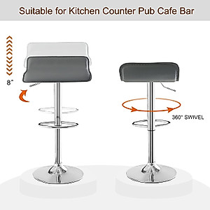 VECELO Bar Stools Set of 2, Swivel Bar Chairs, Counter Bar Stools with Height-Adjustable, Modern Armless PVC Stools for Kitchen/Island/Bar/Dining Room/Party, Dark Grey