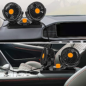 YYoomi 24V Car Fan, Electric Cooling Fan with 360 Degree Rotatable, Dual Head, Plug Into Cigarette Lighter, Automobile Vehicle Fan for Car Truck, SUV, RV, Boat