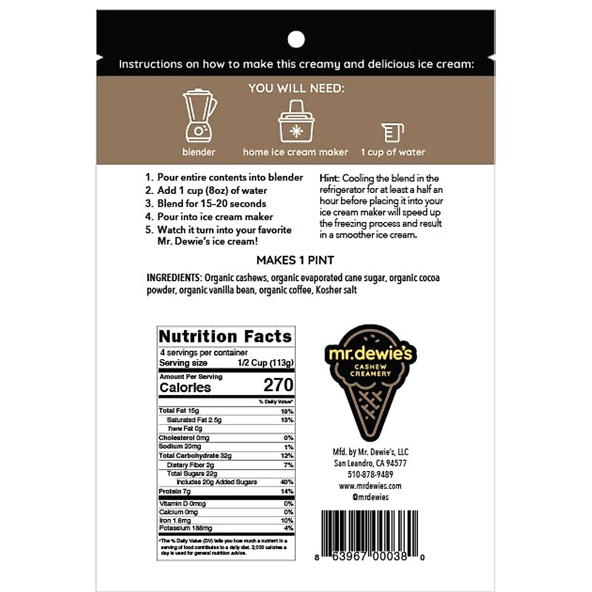 Mr. Dewie's Cashew Base Ice Cream Mix (Heavenly Chocolate)