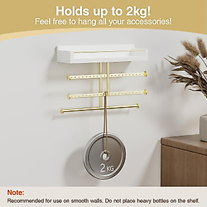 Josmimic Adhesive Wall Jewelry Organizer: 9" Holder for Hanging Necklace, Earring, Bracelet, Gold and White