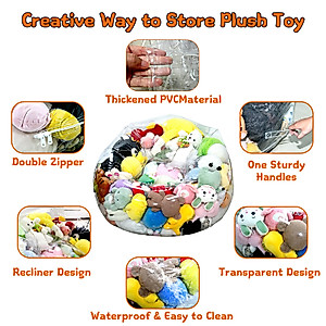 Clear Stuffed Animal Storage Bean Bag Chair Cover for Kids, Extra Large Waterparoof Beanbag Chair Cover with Zipper, PVC Bean Bag Chair for Children Plush Toys Storage & Organizing