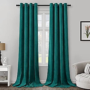 HOMEIDEAS Emerald Green Velvet Curtains 84 inches Long 2 Panel Heavy Duty Dark Green Curtains for Living Room Thermal Insulated Grommet Window Curtains for Bedroom