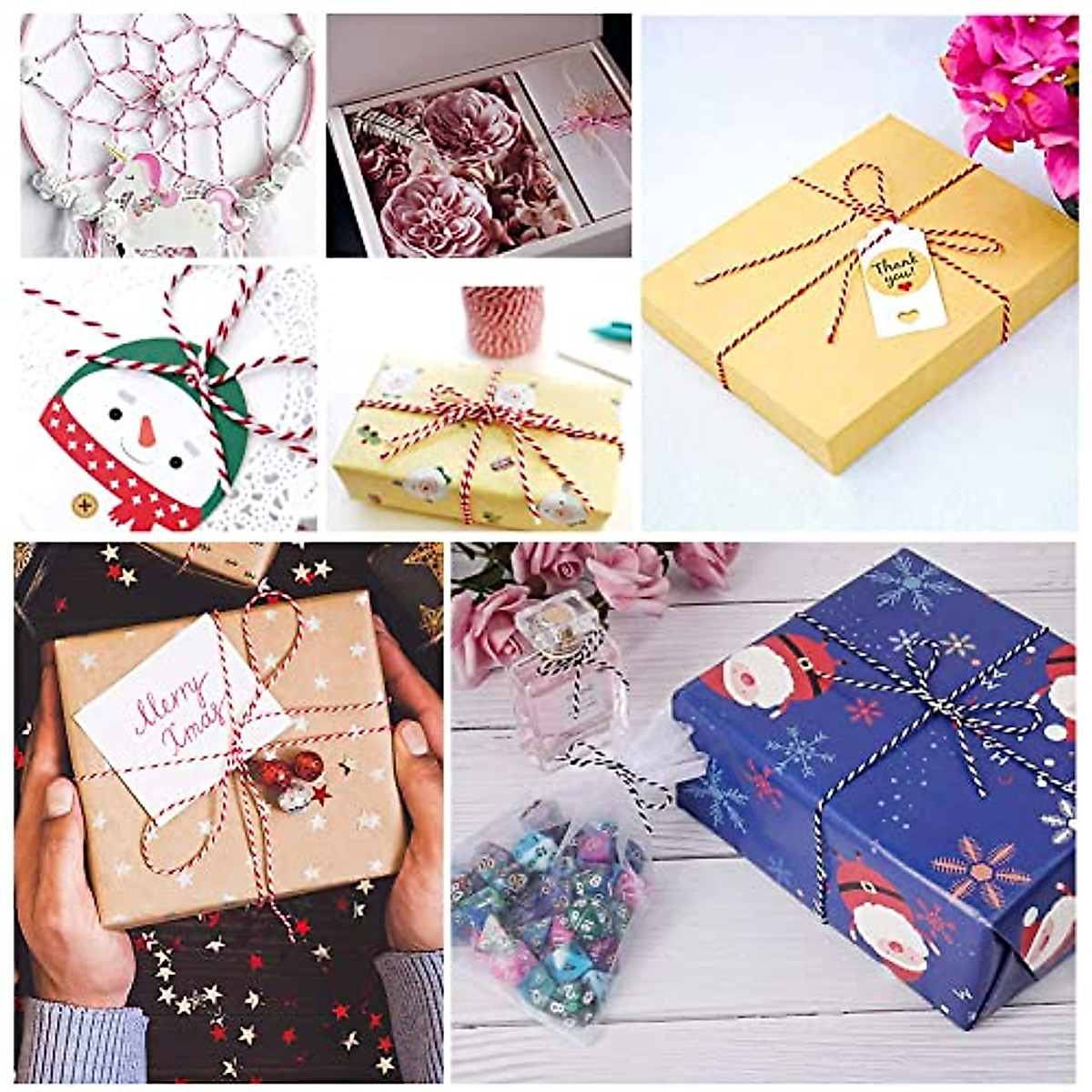 Twine String,328 Feet Christmas Twines White Gold Rope Bakers String Rope Craft Making Knitting Butchers Twine DIY packing, room decoration(White and gold)