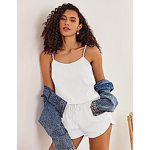 Ekouaer Soft Pajamas for Women Comfort Waffle Knit Cami Pj Set,White,Small