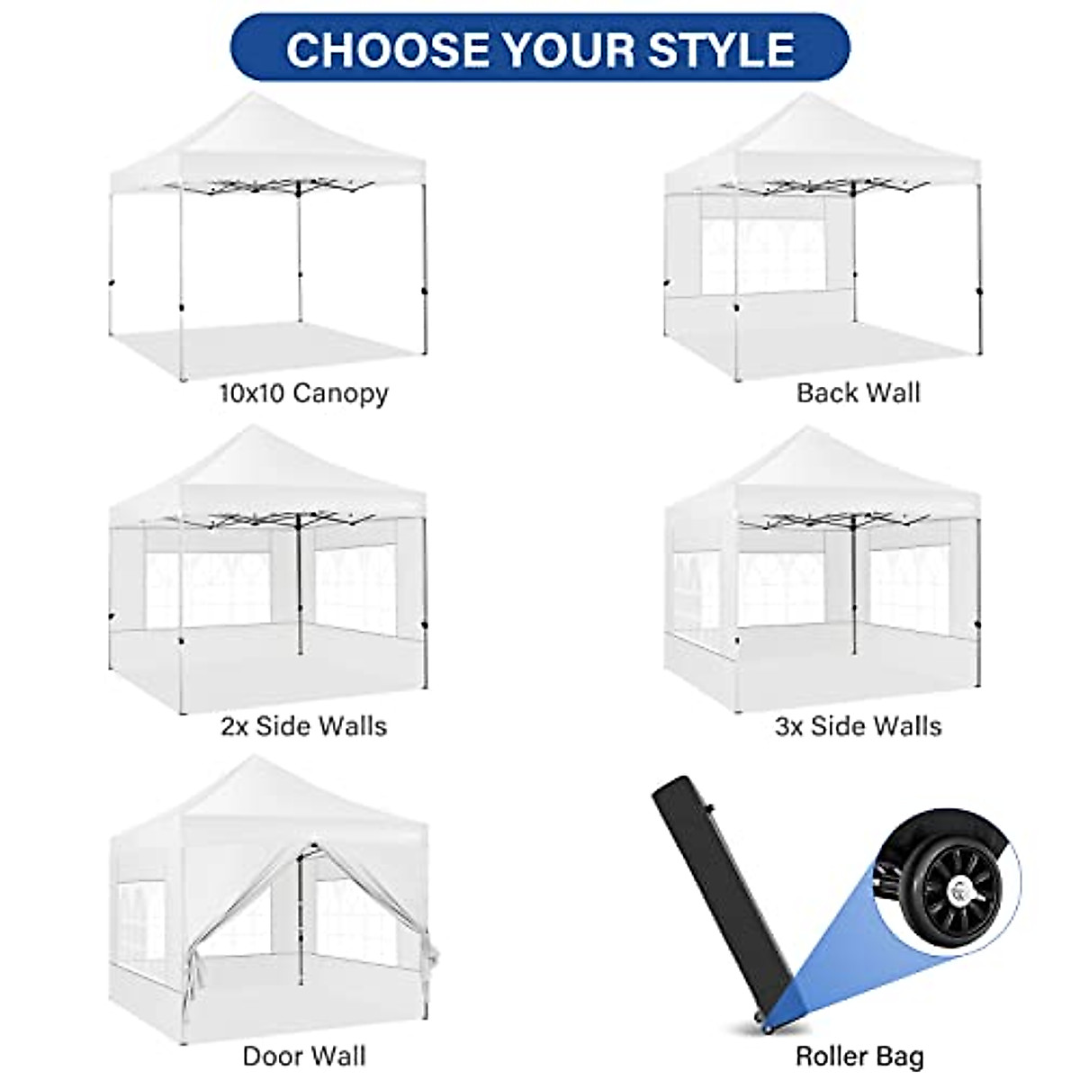 Tooluck 10x10 Pop up Canopy Commercial Heavy Duty Canopy Tent with 4 sidewalls Easy Up Outdoor Party Tent Instant Canopy All Season Windproof & Waterproof Gazebo with Roller Bag,White(Frame Thickened)