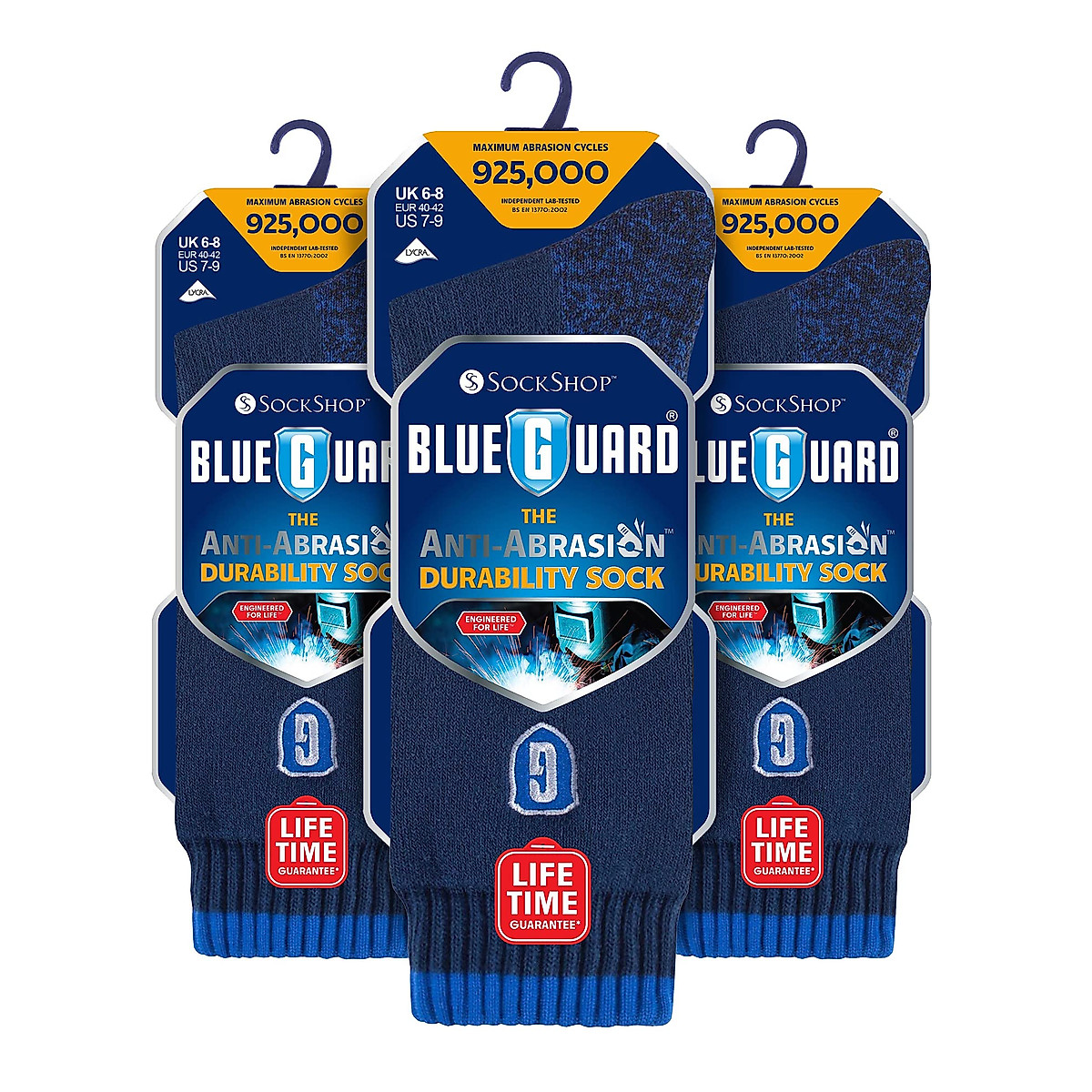 Blueguard - 3 Pack Mens Heavy Duty Cotton Durable Work Socks with Arch Support (13-15, Blue)