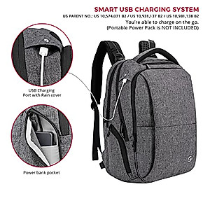 Swissdigital Design Zion Men's College Business Travel Massaging Backpack RFID Protection Pre-Wired USB Charging Fits Laptops up to 15.6", Grey