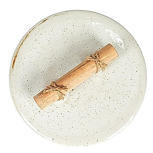 Bloomingville 6.75 Round Stoneware Lid and Pine Wood and Jute Handle in Reactive Glaze, Beige Canister